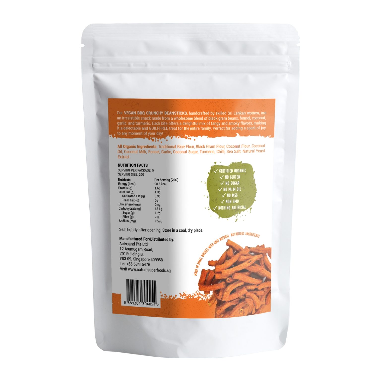 Organic Crunchy Bean Sticks - BBQ Vegan Snack